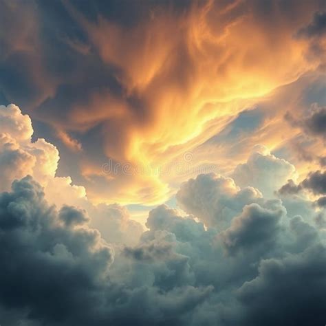Majestic Cumulus Clouds Illuminated By Sunset Light Creating A