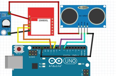 Ultrasonic With Gsm Modem Circuit For Fun Arduino