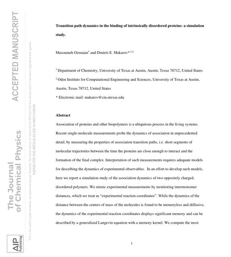 Pdf Transition Path Dynamics In The Binding Of Intrinsically Disordered Proteins A Simulation
