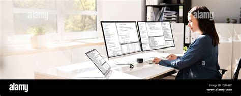 Programmer Woman Coding On Computer Coder Girl Stock Photo Alamy