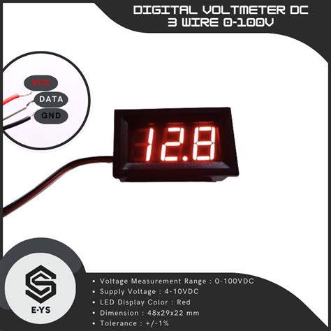 Jual Digital Voltmeter Dc 3 Wire 0 100v Red Display Led Voltmeter Dc Digital 0 100v 3 Kabel