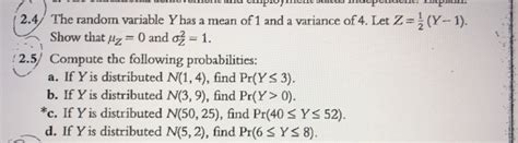 solved 2 4 the random variable yhas a mean of 1 and a