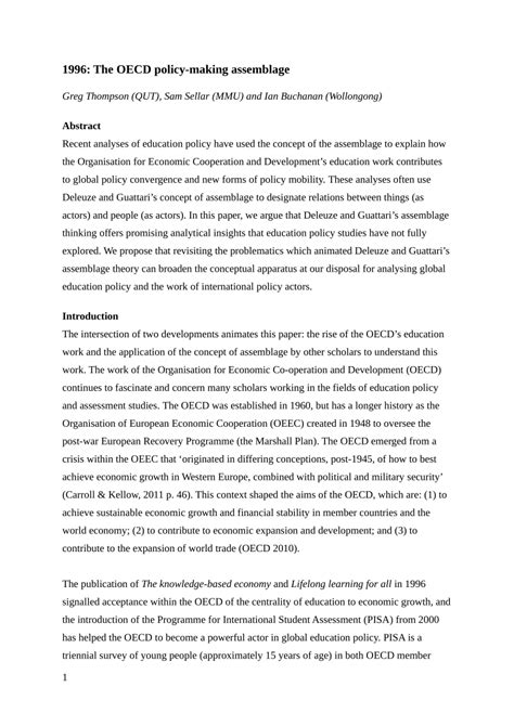 Pdf 1996 The Oecd Policy Making Assemblage
