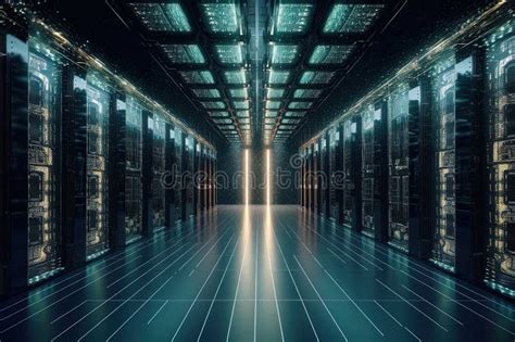 Modern Datacenter Of Servers And Ssds In Modern Light Stock