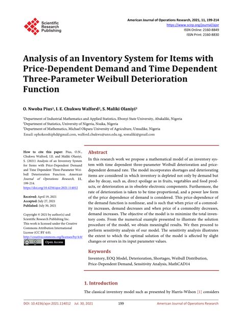 Pdf Analysis Of An Inventory System For Items With Price Dependent