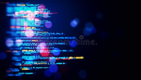 Abstract Coding Background With Colorful Programming Code On Dark Blue Backdrop 3d Rendering