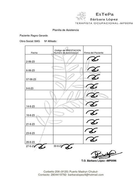 Planilla De Asistencia Estepa 111 Pdf