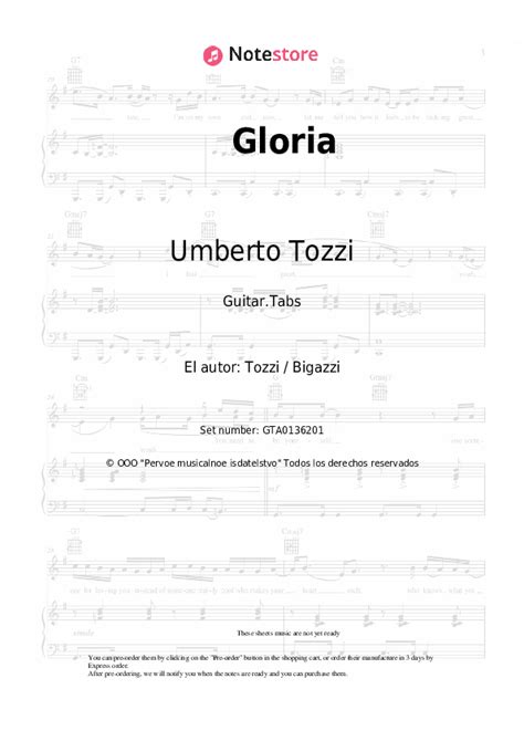 Umberto Tozzi Gloria Acordes Notas De Guitarra En Note Store Es Guitarra Tablatura Sku