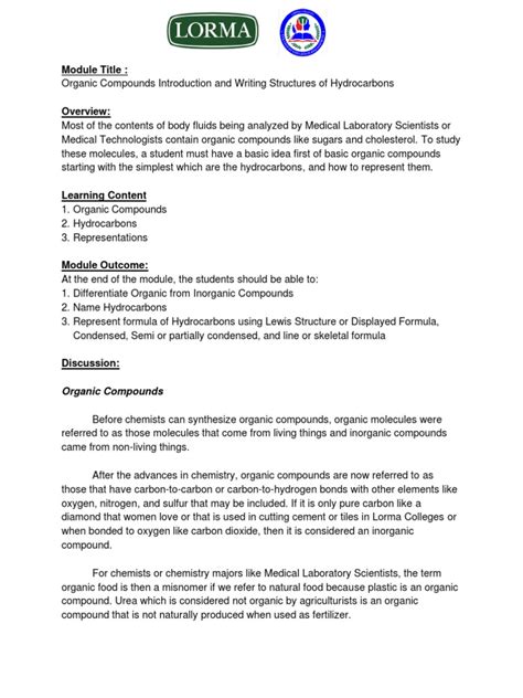 Module Organic Compounds Introduction And Writing Structures Of