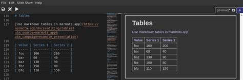 Markdown Tables In Marmotaapp Presentations