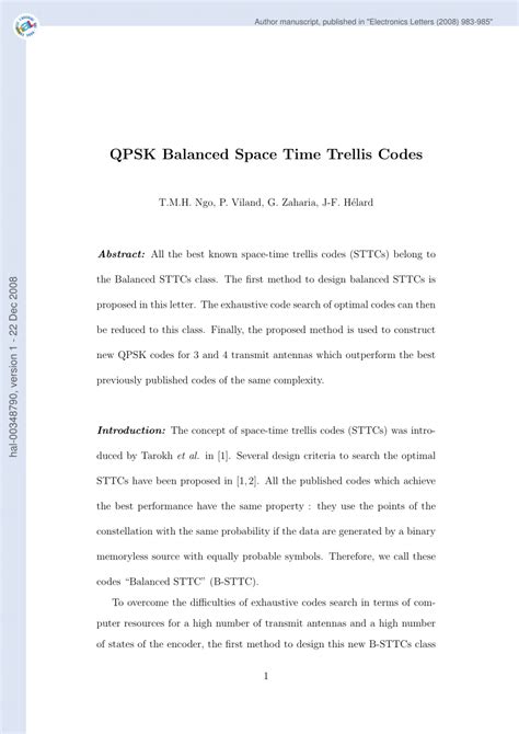 Pdf Balanced Qpsk Space Time Trellis Codes
