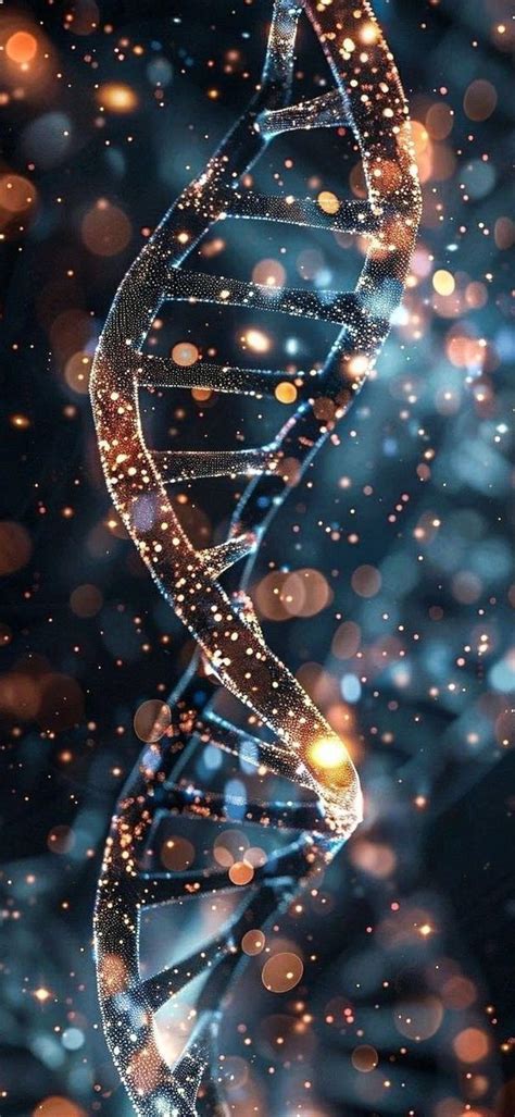 Dna Strand Wallpaper With Glowing Particles In Blue And Orange