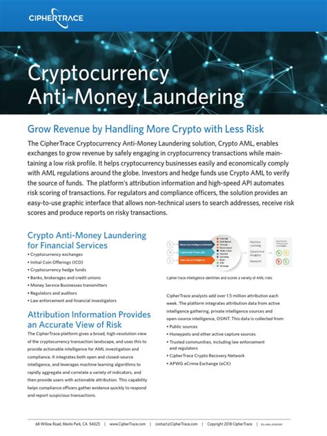 Ciphertrace Aml Datasheet Pdf Cryptocurrency Money Laundering