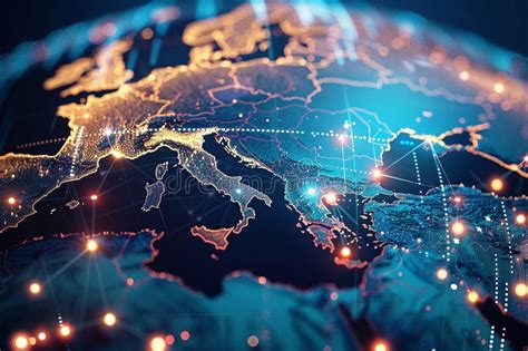 Digital World Globe Centered On Europe Concept Of Global Network And Connectivity Data Transfer