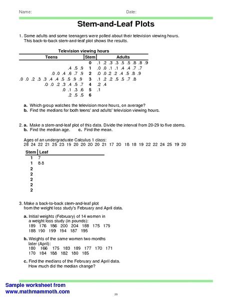 Stem And Leaf Plots Worksheet E