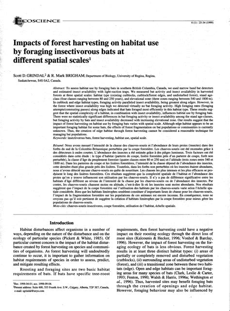 Pdf Impacts Of Forest Harvesting On Habitat Use By Foraging Insectivorous Bats At Different