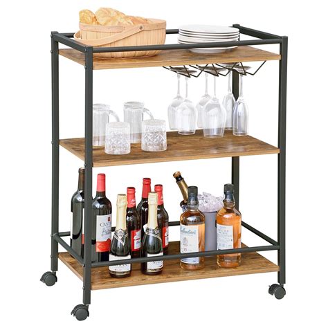 H Jinhui Drinks Trolley 3 Tier Bar Cart With Lockable Wheels Serving