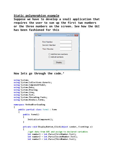 Static Polymorphism Example In C Method Overloading Explained Studocu