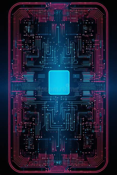 An Abstract Electronic Circuit Board With Blue And Pink Lights Stock Illustration Illustration
