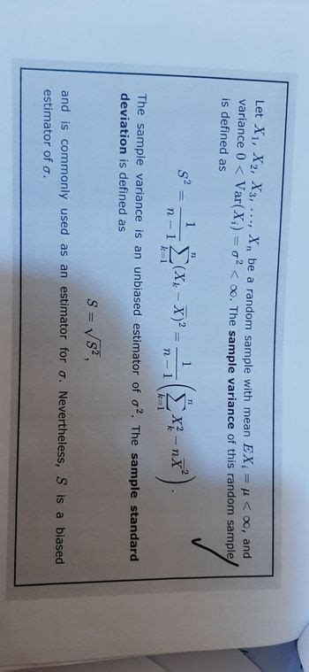 Answered K 1 The Sample Variance Is An Unbiased Estimator Of O2 The Sample Standard Deviation