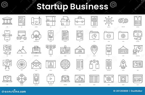 Set Of Outline Startup Business Icons Minimalist Thin Linear Web Icon Set Stock Vector