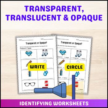 Transparent Translucent Or Opaque Objects Sorting And Coloring Activity