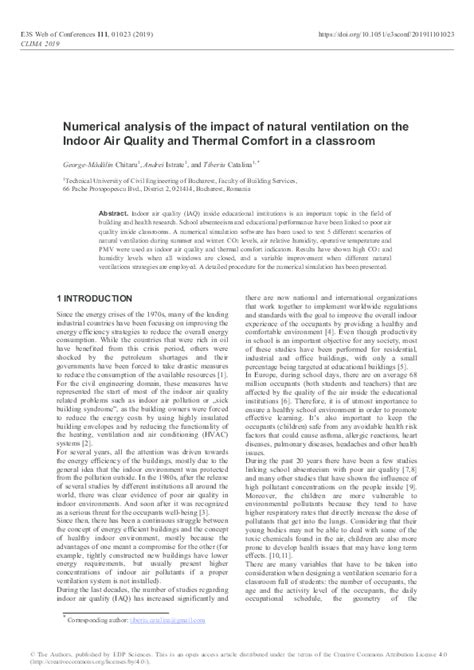 Pdf Numerical Analysis Of The Impact Of Natural Ventilation On The Indoor Air Quality And