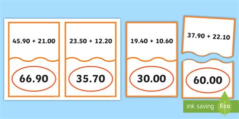 Decimal Number Addition Matching Cards Twinkl