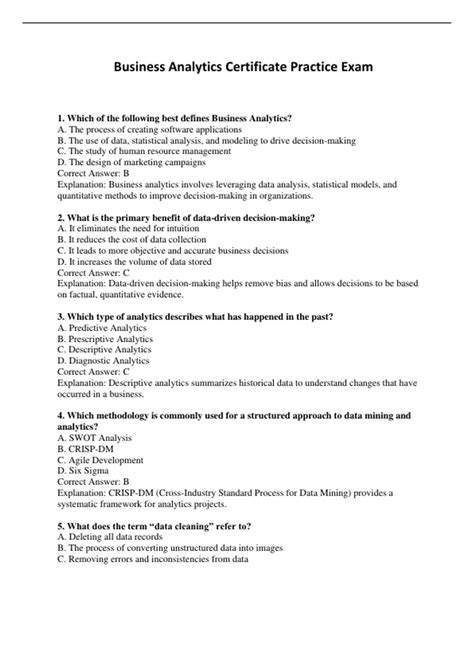 Business Analytics Certificate Practice Exam Computers Stuvia Uk