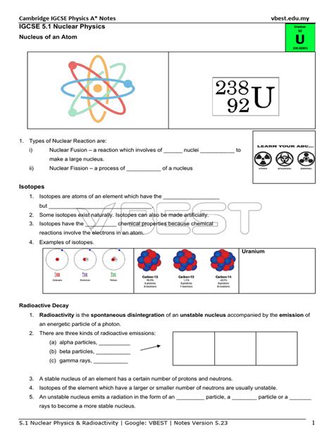 2023 Igcse 5 1 Nuclear Radioactivity Pdf Isotope Atomic Nucleus