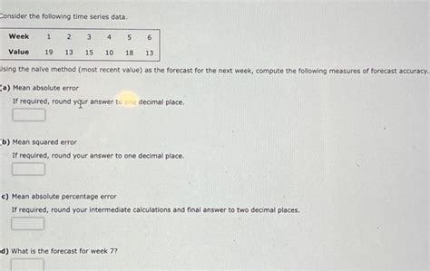 solved consider the following time series data jsing the