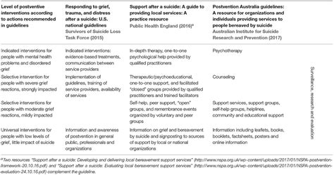 Frontiers Suicide Postvention Service Models And Guidelines 2014 2019 A Systematic Review