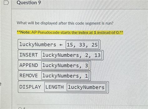 solved question 9what will be displayed after this code