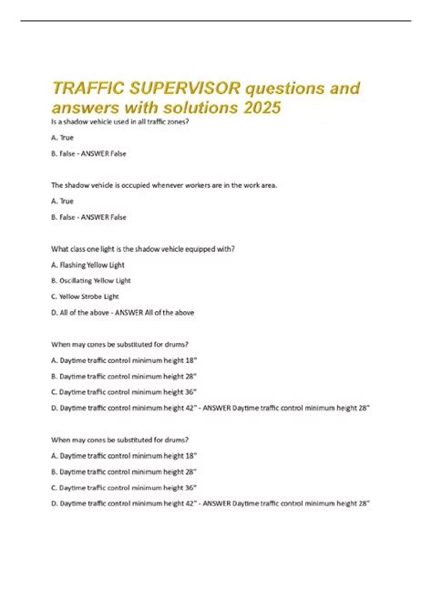 Traffic Supervisor Questions And Answers With Solutions 2025 Atssa Stuvia Us