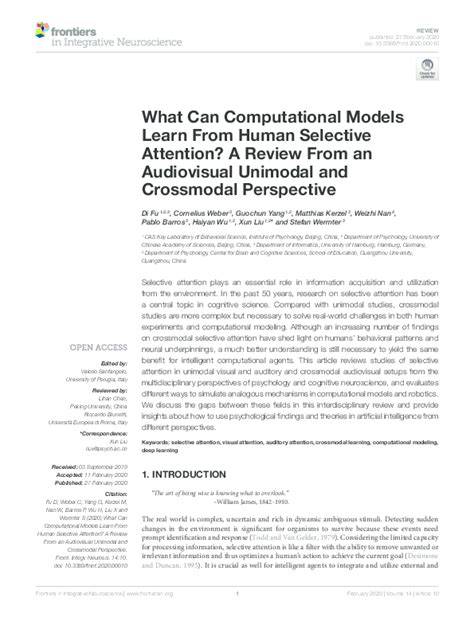 Pdf What Can Computational Models Learn From Human Selective Attention A Review From An