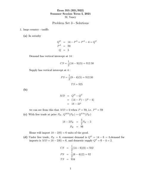 2021 Econ 355 Problem Set 3 Solutions Econ 355 921 922 Summer Session Term I 2021 M