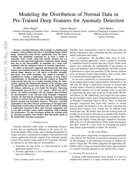 Modeling The Distribution Of Normal Data In Pre Trained Deep Features For Anomaly Detection Deepai