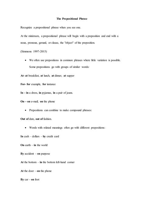 The Prepositional Phrase 5 Docx