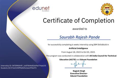 Completed Ai Internship With Edunet Foundation Saurabh Pande Posted On The Topic Linkedin