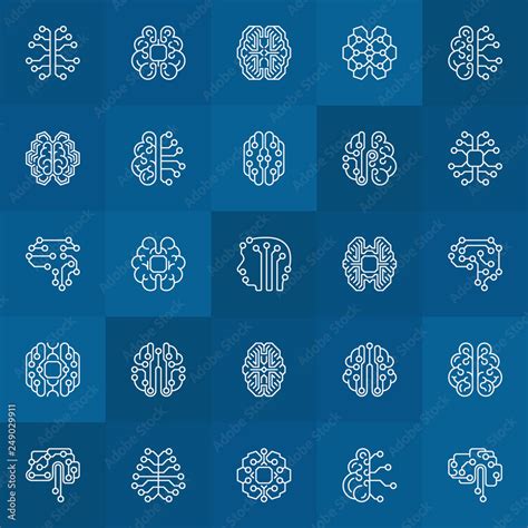 Ai Smart Brain Linear Icons Vector Collection Of Artificial Intelligence Digital Brain Outline