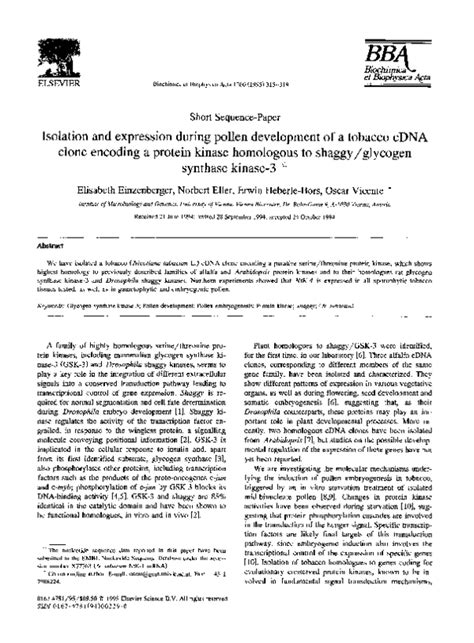 Pdf Isolation And Expression During Pollen Development Of A Tobacco Cdna Clone Encoding A