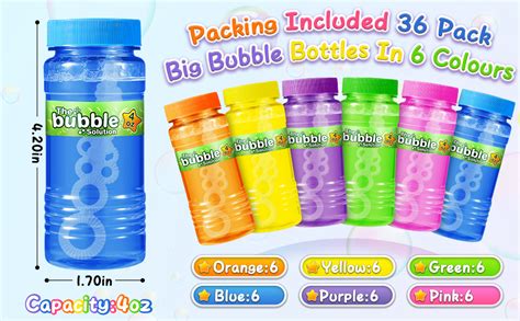 V Opitos 36 Pack Bubble Bottles With Wands In 6 Colors 4oz
