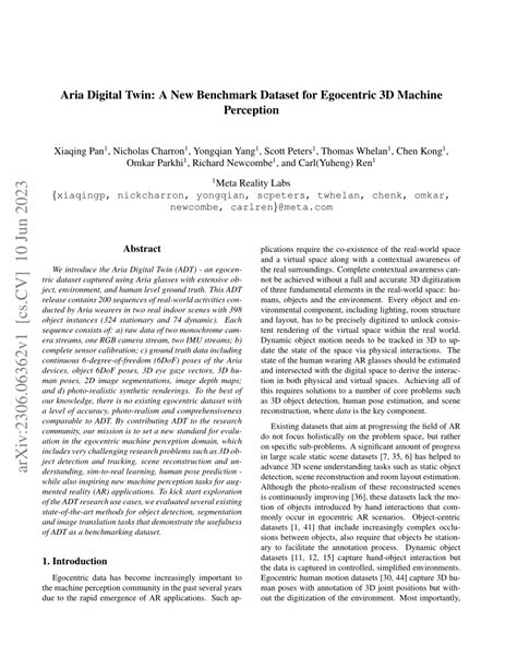 Pdf Aria Digital Twin A New Benchmark Dataset For Egocentric 3d Machine Perception