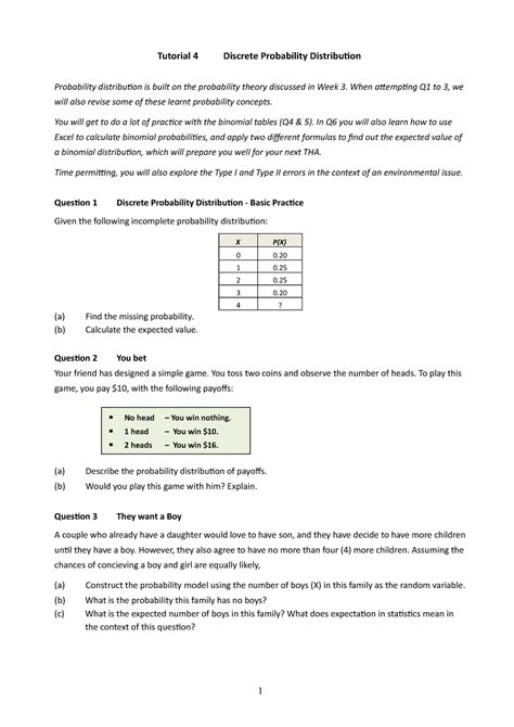Tute Discrete Probability Distribution Tutorial Discrete Probability Distribution Studocu