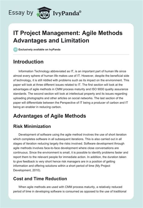 It Project Management Agile Methods Advantages And Limitation 1539