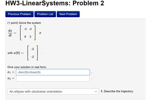Solved Hw3 Linearsystems Problem 2 Previous Problem Problem