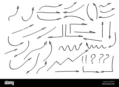doodle arrows set or collection hand drawn shapes directions signs or