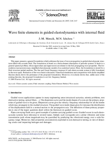 Pdf Wave Finite Elements In Guided Elastodynamics With Internal Fluid