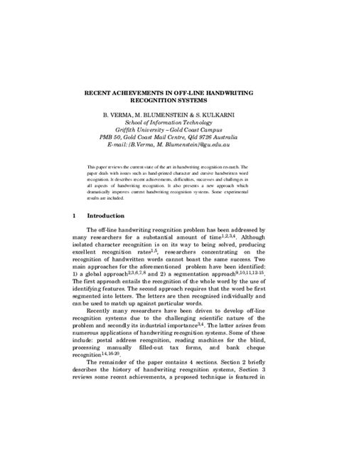 Pdf Recent Achievements In Off Line Handwriting Recognition Systems