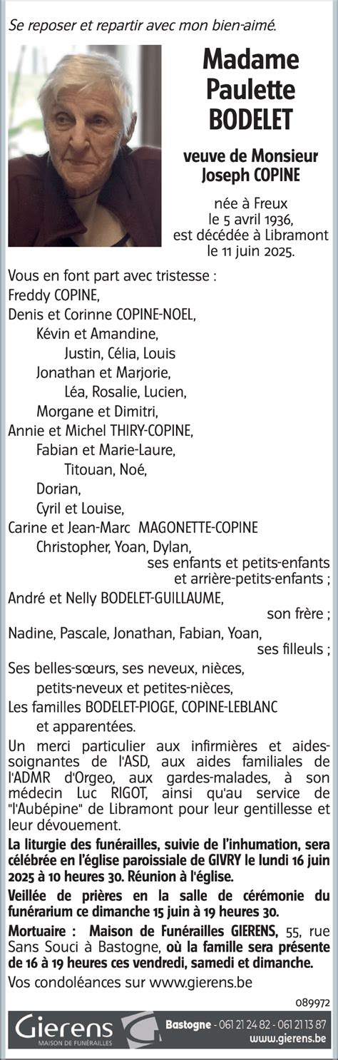 Paulette Bodelet † 11 06 2025 Inmemoriam